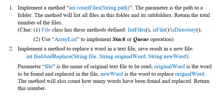 Solved 1. Implement a method "int countFiles(String path)". | Chegg.com