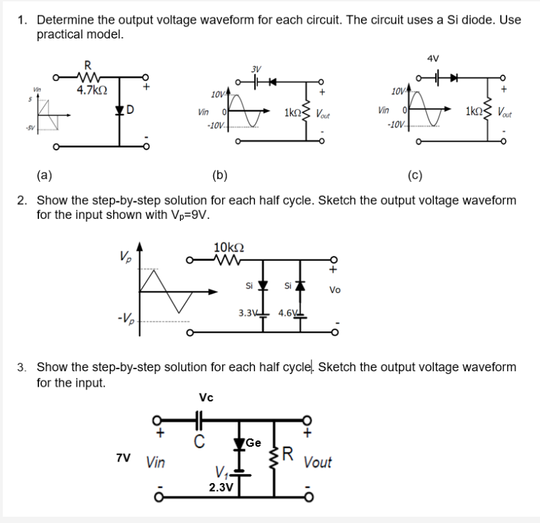 Solved 1. Determine the output voltage waveform for each | Chegg.com