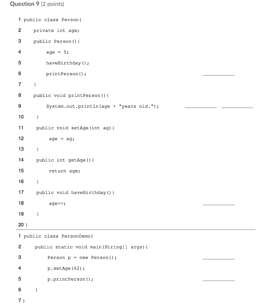 Solved Question 9 (2 points) 1 public class Person { 2 | Chegg.com