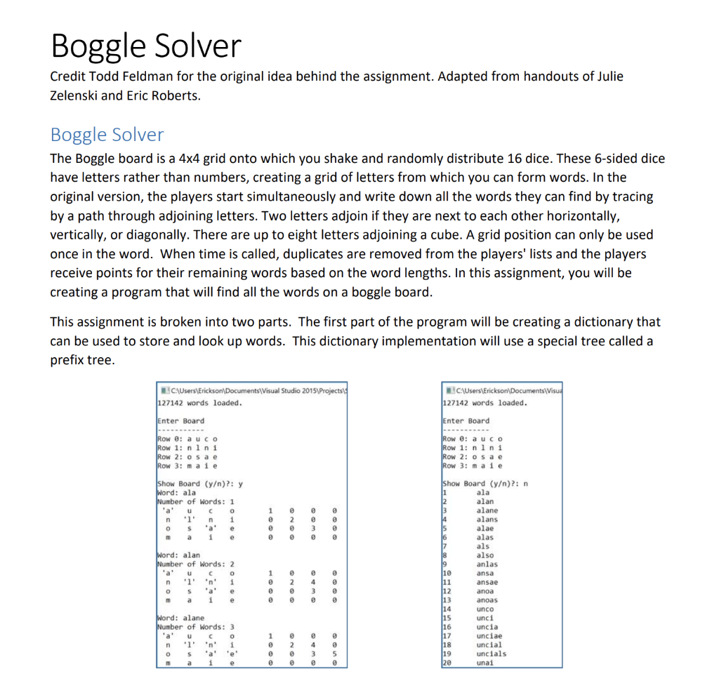 Boggle Solver Credit Todd Feldman for the original | Chegg.com