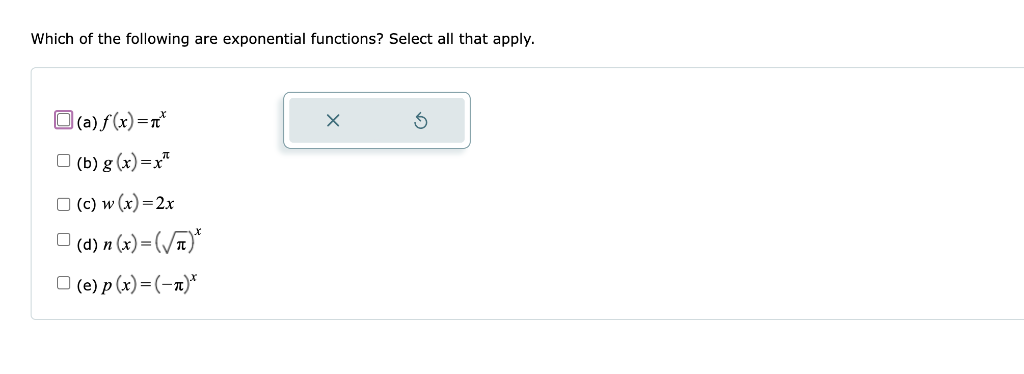 Solved Which of the following are exponential functions? | Chegg.com