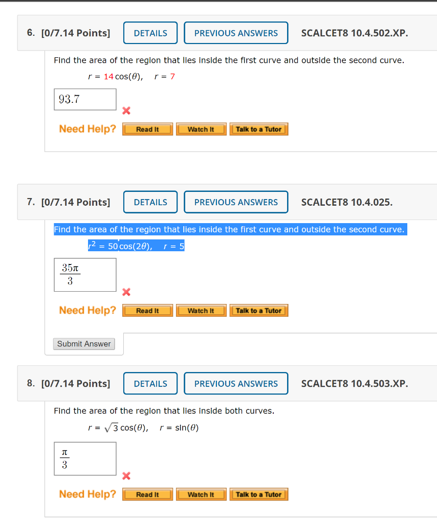 Solved 6. [0/7.14 Points] DETAILS PREVIOUS ANSWERS SCALCET8 | Chegg.com