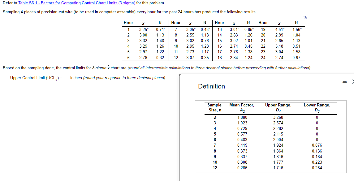 Solved Refer to Table $6.1 - Factors for Computing Control | Chegg.com