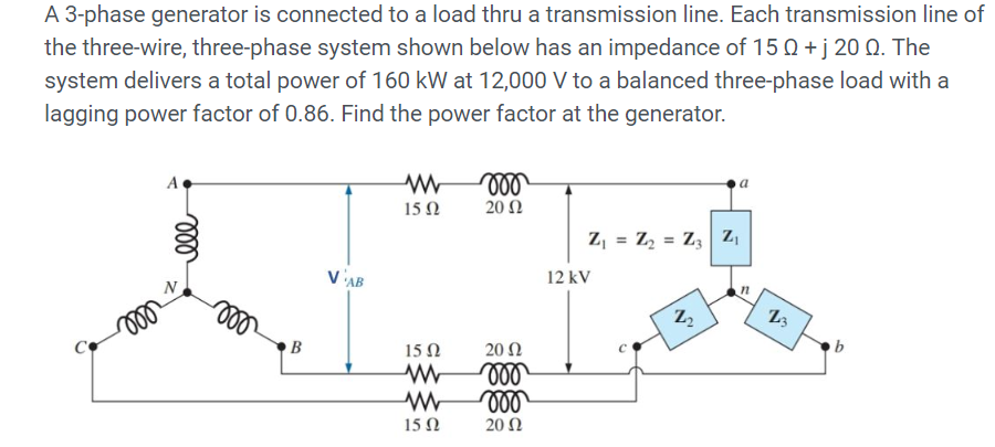 Solved A 3-phase generator is connected to a load thru a | Chegg.com