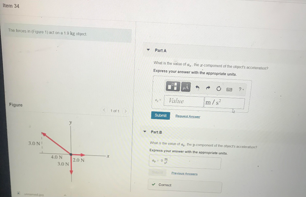Solved Item 34 The forces in (Figure 1) act on a 1.9 kg | Chegg.com