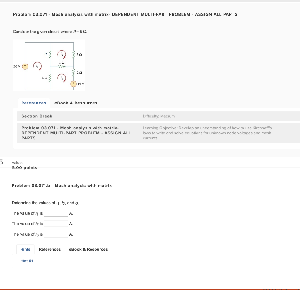 Solved Problem 03.071 - Mesh analysis with matrix-DEPENDENT | Chegg.com