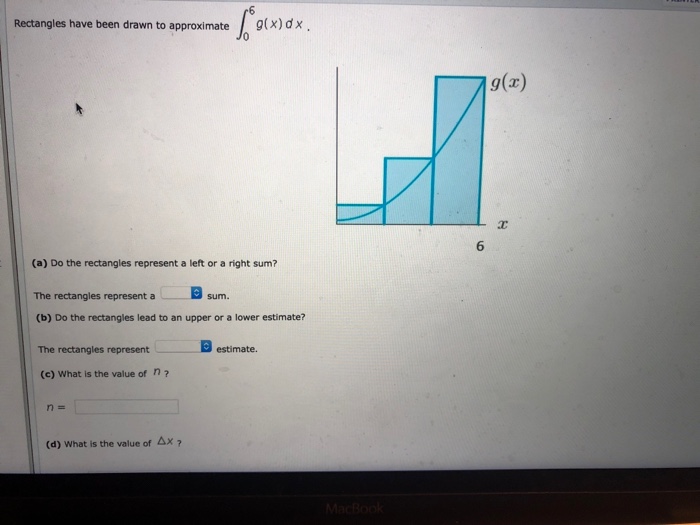 Solved Rectangles have been drawn to approximate g(x) dx . | Chegg.com