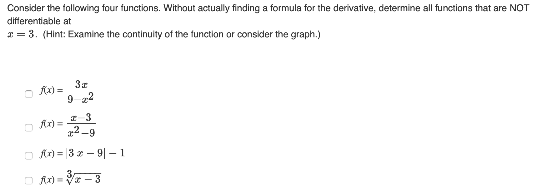 Solved Consider the following four functions. Without | Chegg.com