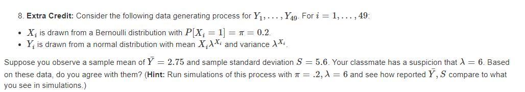 8. Extra Credit: Consider the following data | Chegg.com