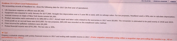 Solved BACK Problem 19-4 (Part Level Submission) The | Chegg.com