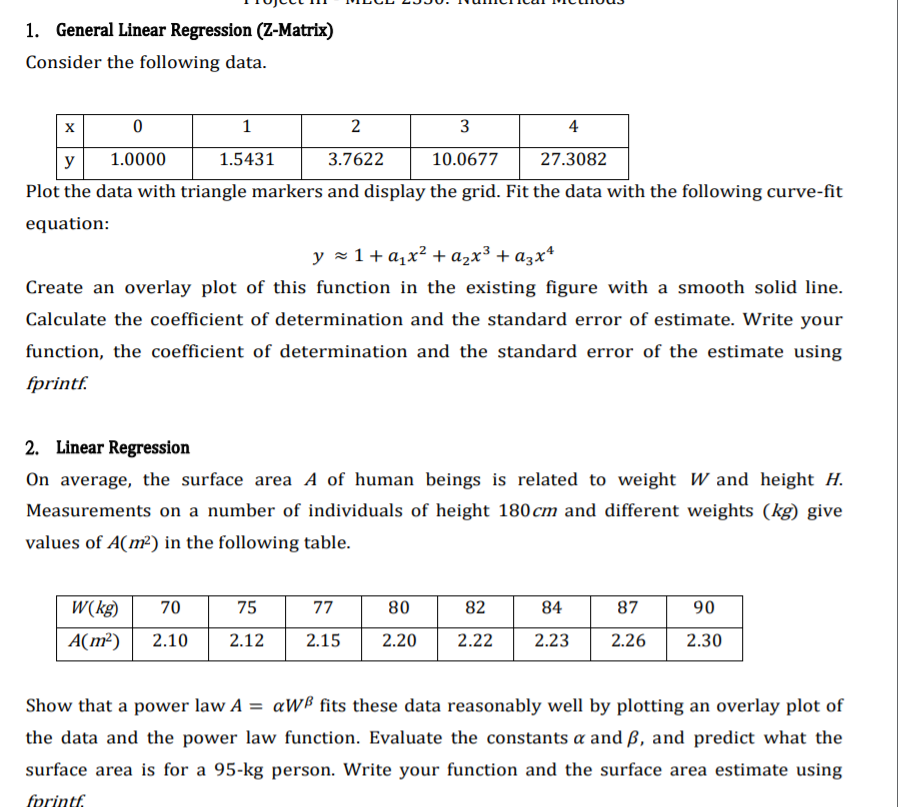 Solved 1. General Linear Regression (Z-Matrix) Consider the | Chegg.com