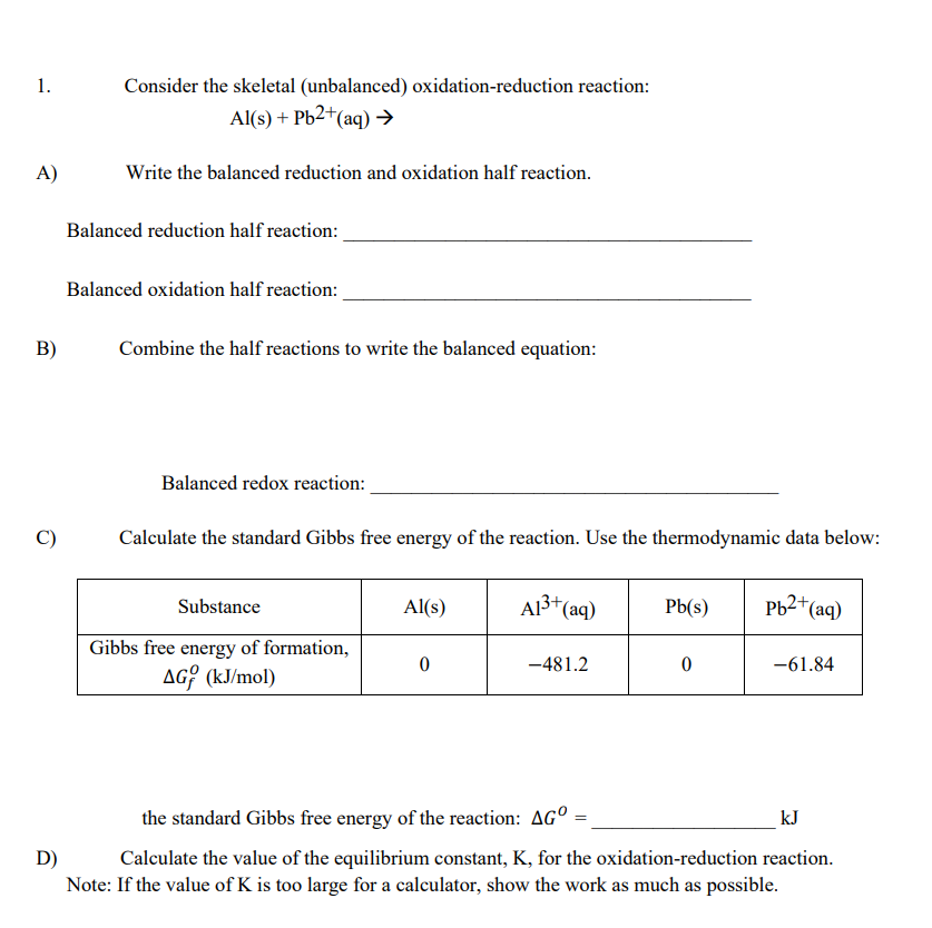 Solved 1. Consider the skeletal (unbalanced) | Chegg.com