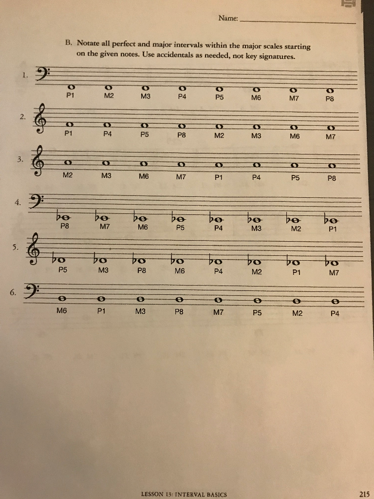 Name: B. Notate all perfect and major intervals | Chegg.com
