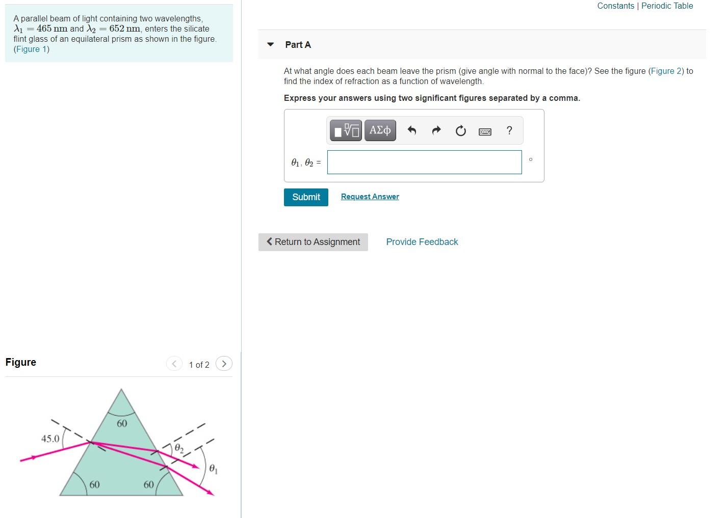 Solved Constants Periodic Table A parallel beam of light | Chegg.com