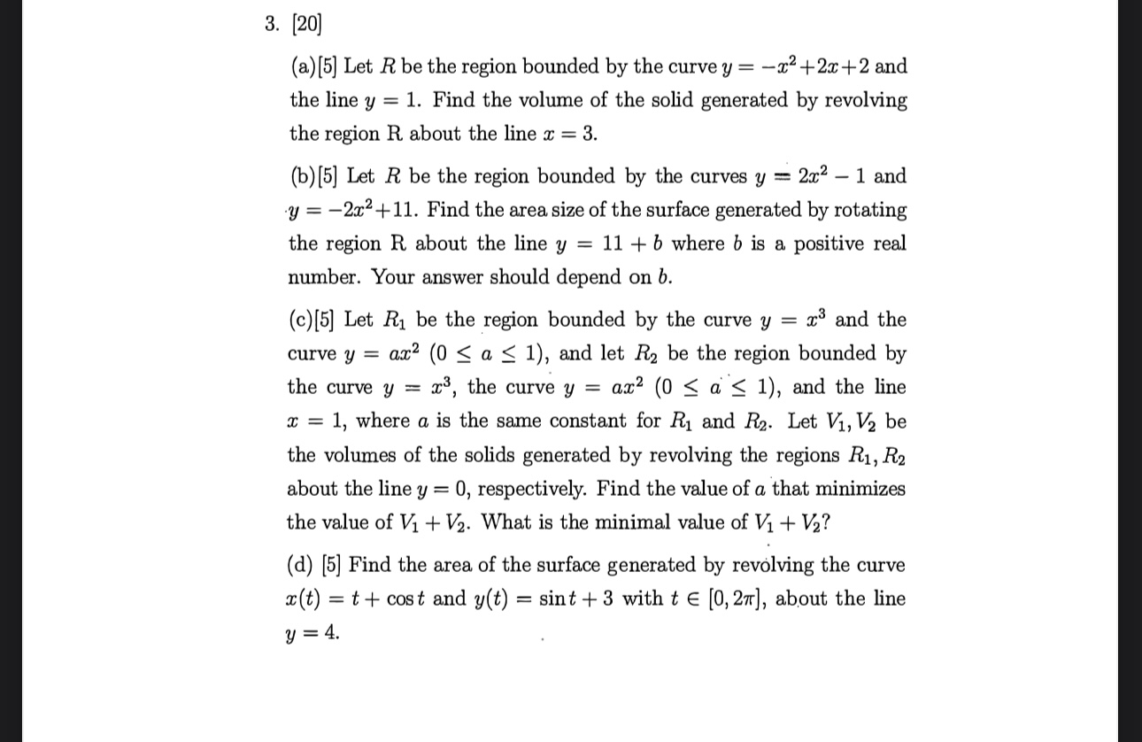 Solved 20(a)[5] ﻿Let R ﻿be the region bounded by the curve | Chegg.com