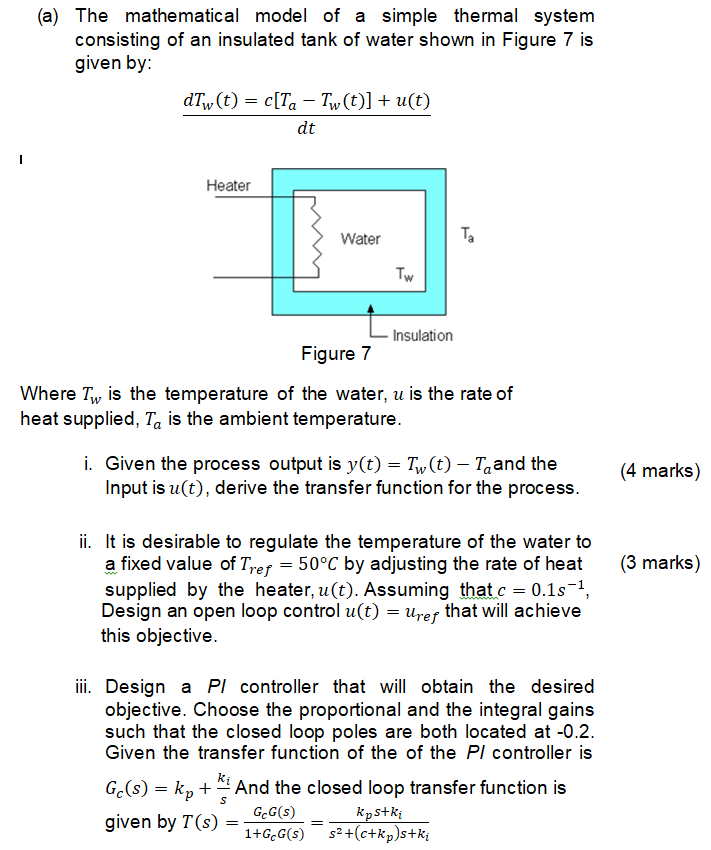 Solved (a) The mathematical model of a simple thermal system | Chegg.com