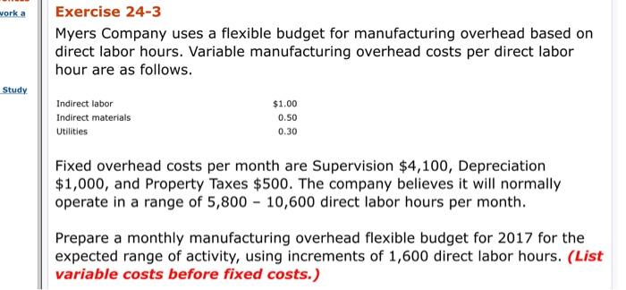 Solved orka Exercise 24-3 Myers Company uses a flexible | Chegg.com