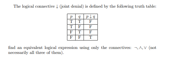 Solved The logical connective 1 (joint denial) is defined by | Chegg.com