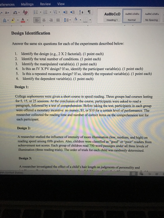 Solved eferences Mailings Review View Heading 1 No Spacing | Chegg.com
