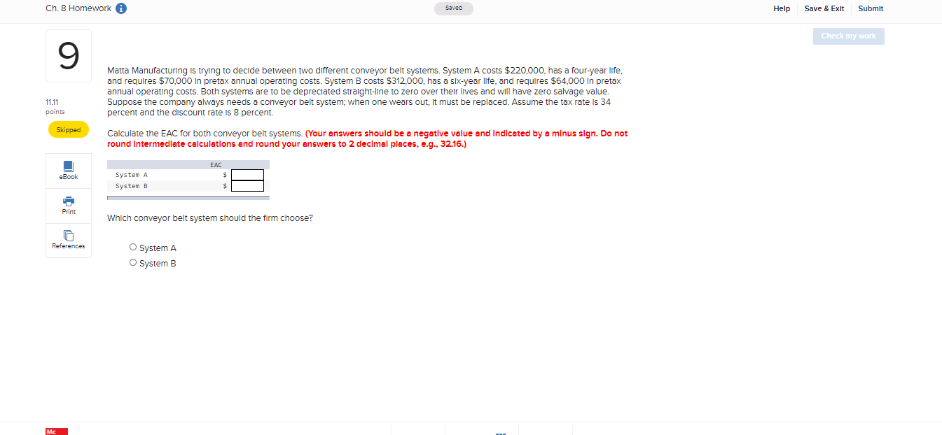 Solved Ch.8 Homework A Saved Help Save & Exit Submit Check | Chegg.com