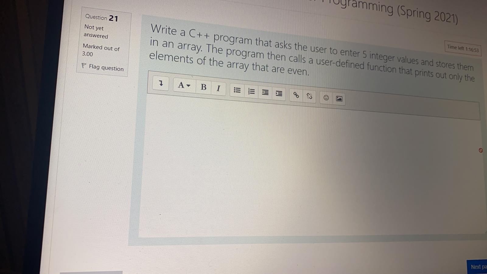 Solved amming (Spring 2021) Question 21 Not yet answered | Chegg.com