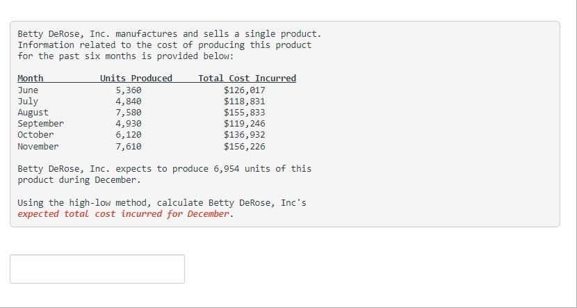 Solved Betty DeRose, Inc. manufactures and sells a single | Chegg.com