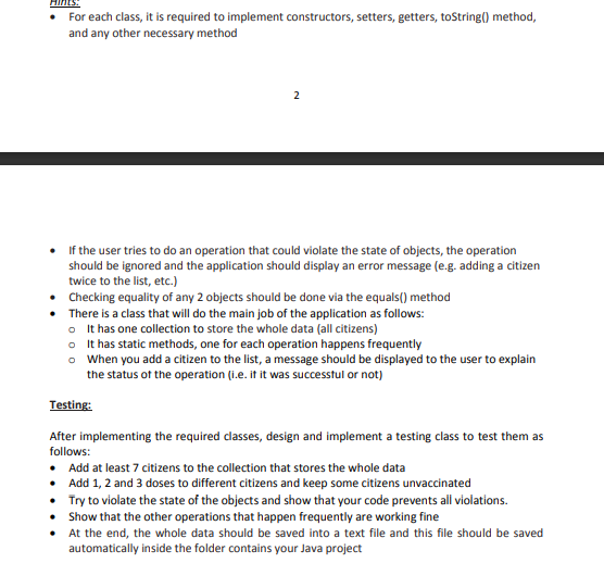 Solved • For each class, it is required to implement | Chegg.com