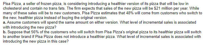 Solved Pisa Pizza, a seller of frozen pizza, is considering | Chegg.com