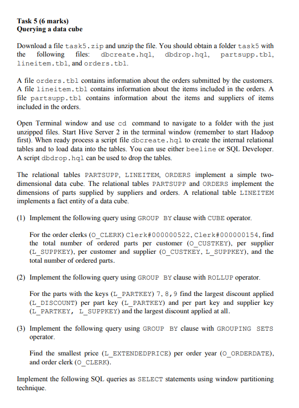 Solved Codes are dbcreate.hql, dbdrop.hql, partsupp.tbl, | Chegg.com
