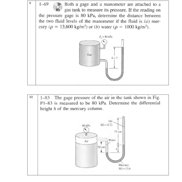 Solved 91-69Both a gage and a manometer are attached to a e | Chegg.com