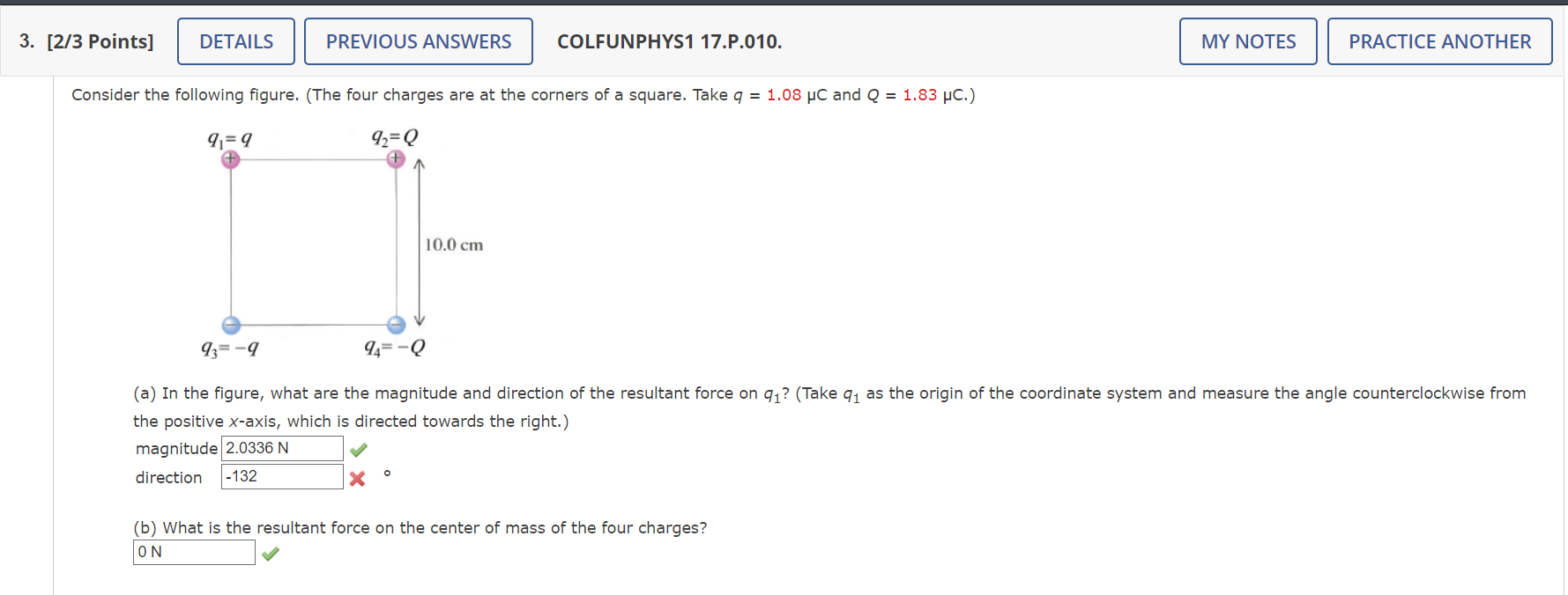 Solved onsider the following figure. (The four charges are | Chegg.com