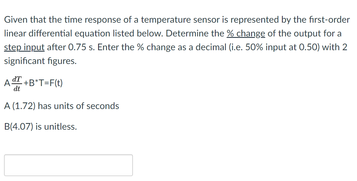 Given that the time response of a temperature sensor | Chegg.com