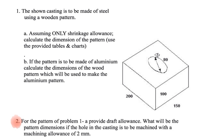 Solved The shown casting is to be made of steel using a | Chegg.com