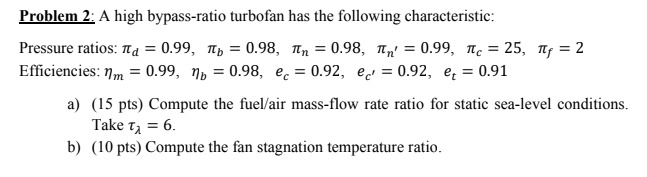 Solved Problem 2: A high bypass-ratio turbofan has the | Chegg.com