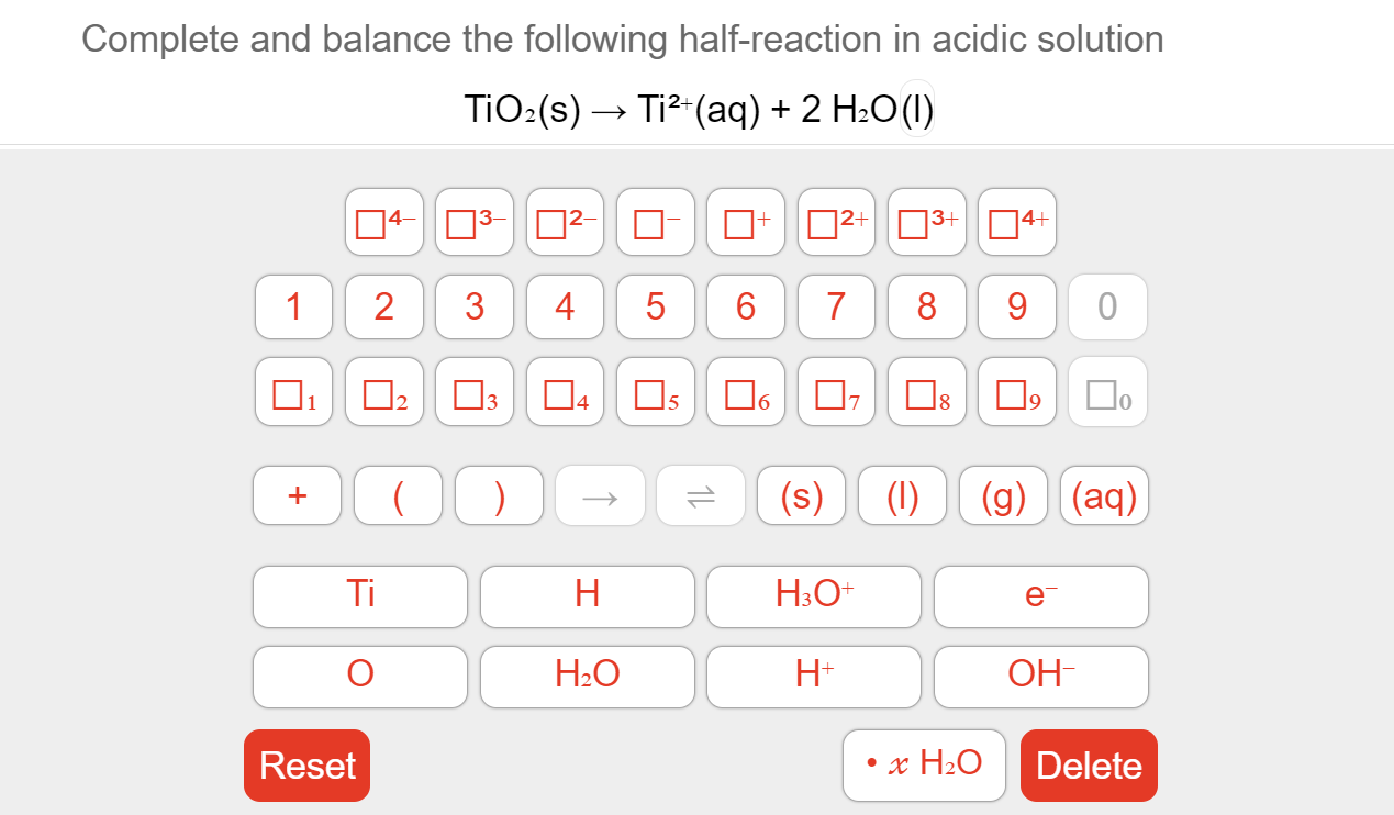 Solved Complete and balance the following half-reaction in | Chegg.com