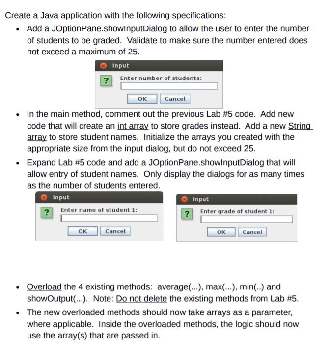 Solved Create a Java application with the following | Chegg.com