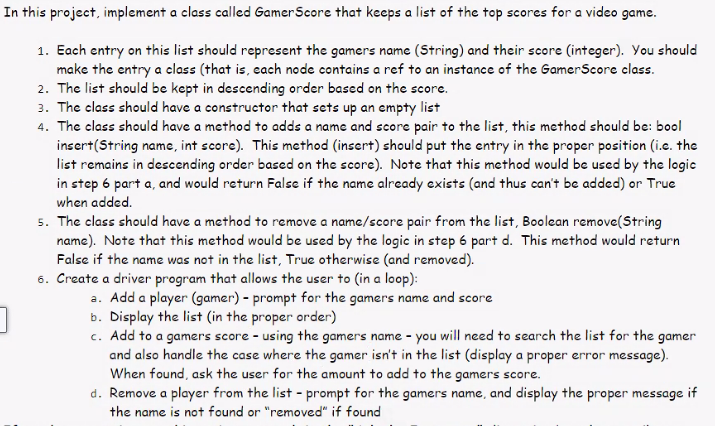 Solved In this project, implement a class called GamerScore | Chegg.com