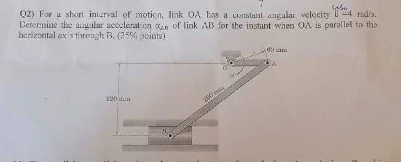 Solved و داستر Q2) For a short interval of motion, link OA | Chegg.com