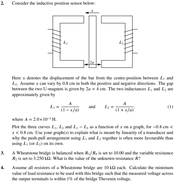 Solved 2. Consider the inductive position sensor below: 20 - | Chegg.com