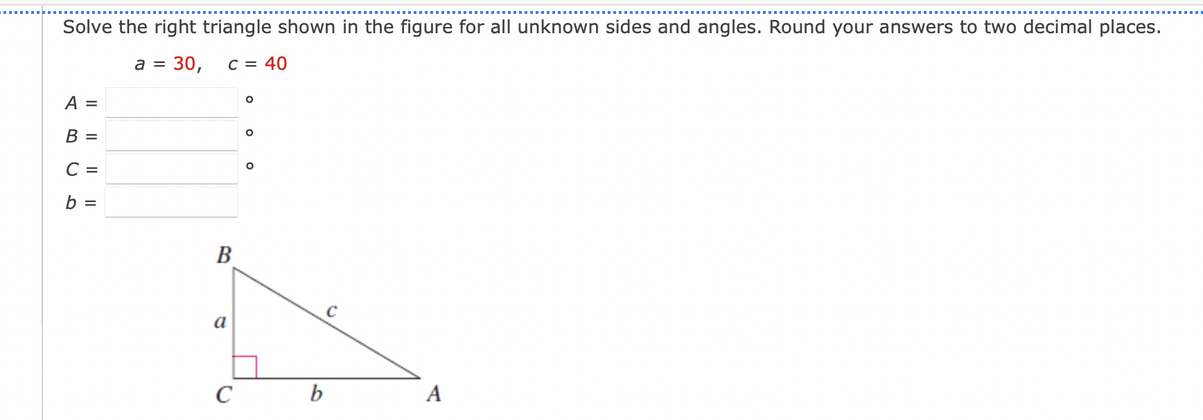 Solved Solve the right triangle shown in the figure for all | Chegg.com