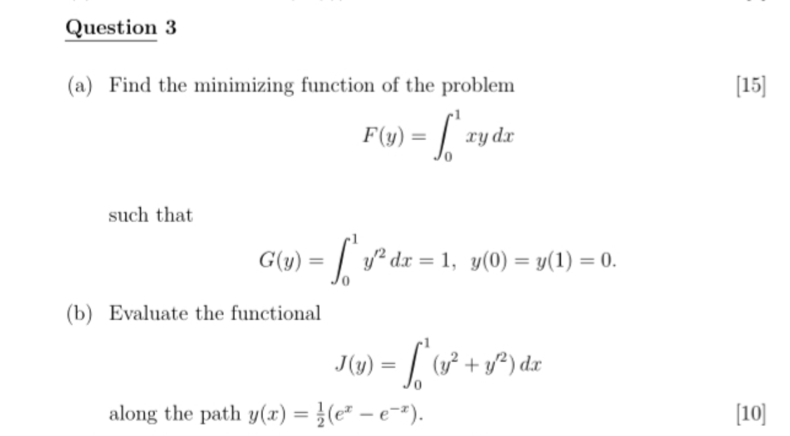 Solved Question 3(a) ﻿Find the minimizing function of the | Chegg.com