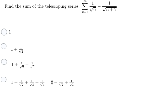 Solved 1 Find the sum of the telescoping series: n+2 01 수 +1 | Chegg.com