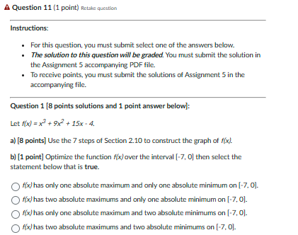 Solved A Question 11 (1 ﻿point) ﻿Retake | Chegg.com