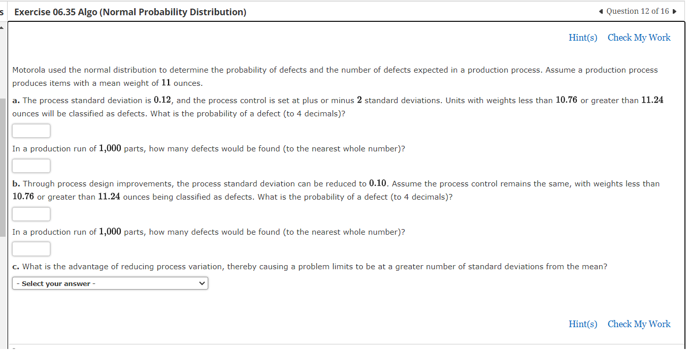 Solved Exercise 06.35 Algo (Normal Probability Distribution) | Chegg.com