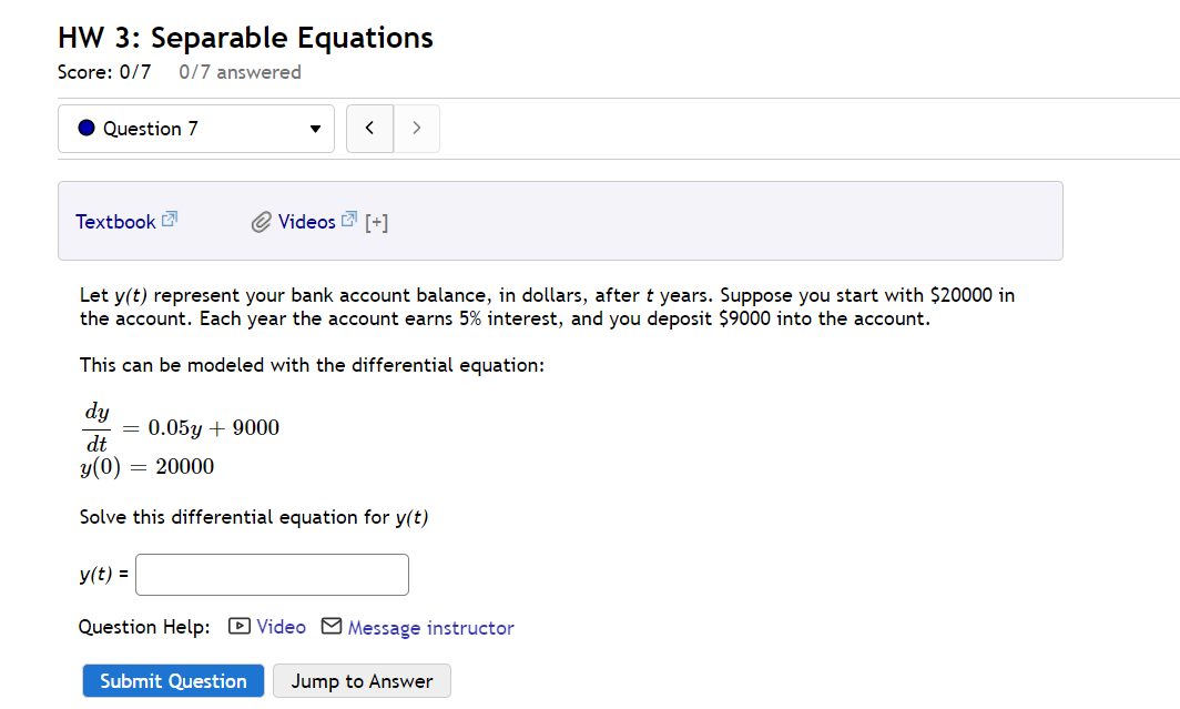 Solved Hw 3 Separable Equations Score 0 7 0 7 Answered