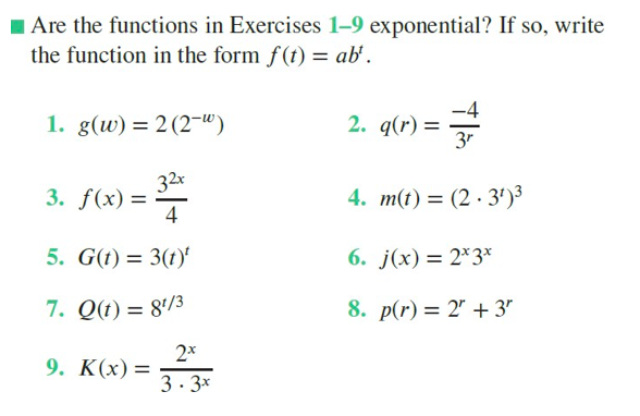 Solved Are the functions in Exercises 1-9 exponential? If | Chegg.com