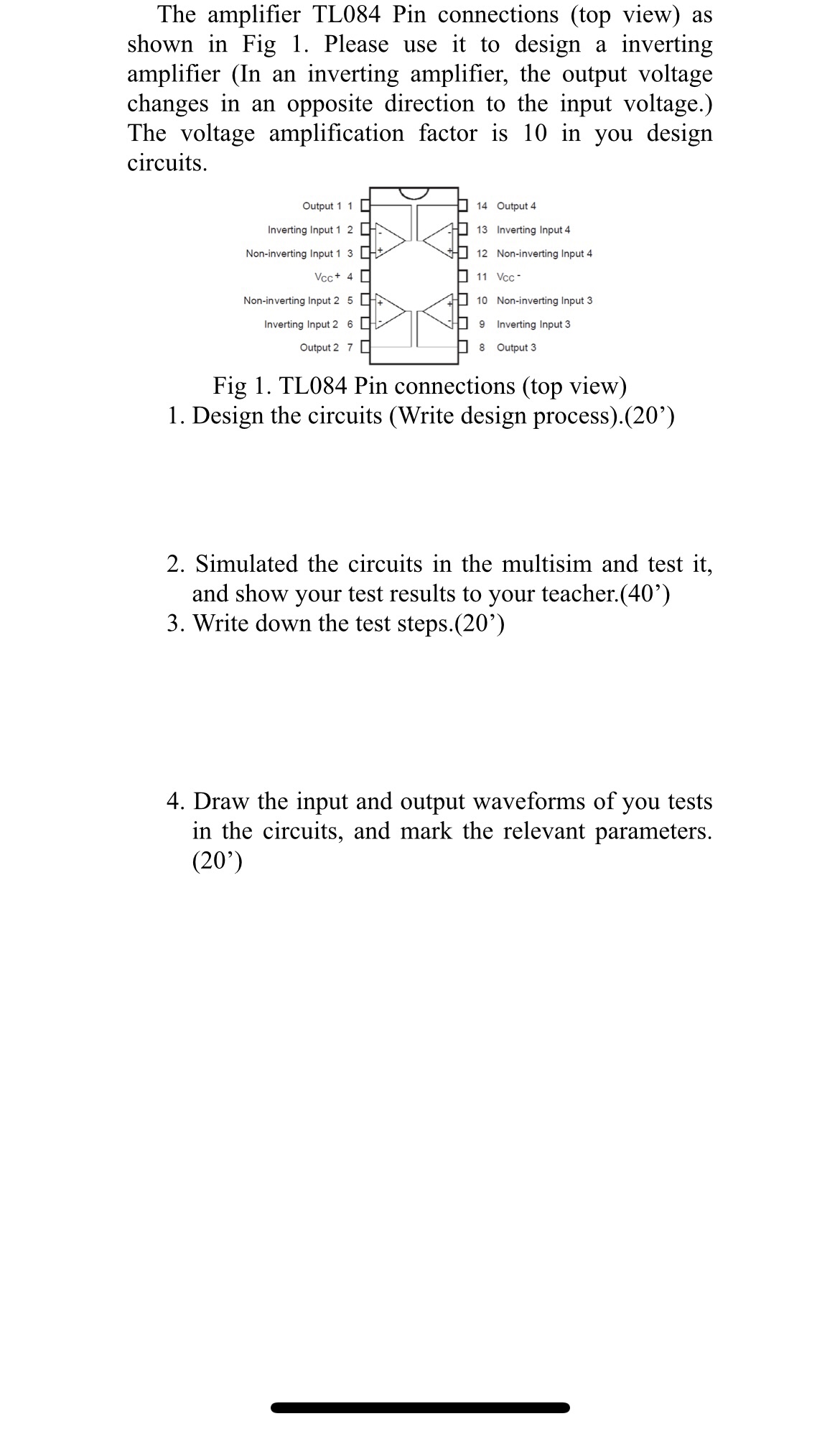 The amplifier TL084 Pin connections (top view) as | Chegg.com