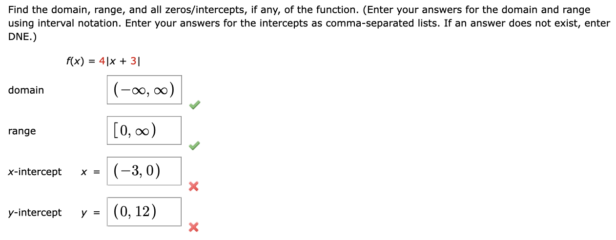 Solved Find the domain, range, and all zeros/intercepts, ﻿if | Chegg.com
