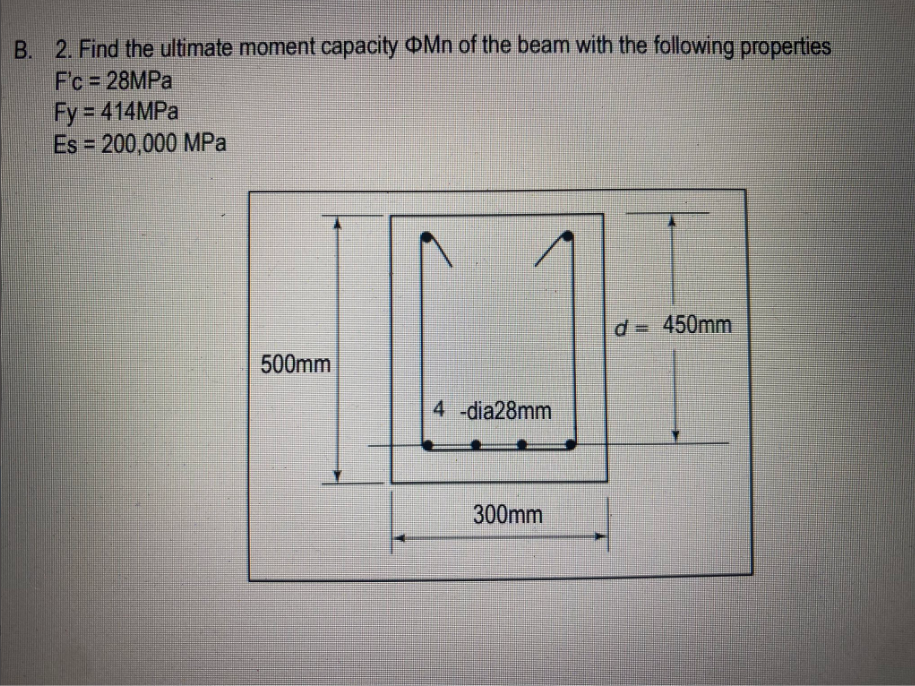 Solved 3. 2. Find the ultimate moment capacity Mn of the | Chegg.com