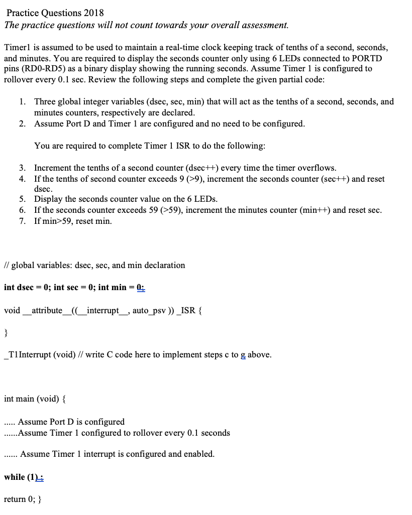 Practice Questions 2018 The practice questions will | Chegg.com